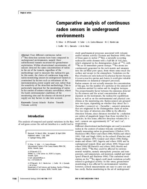 Pdf Comparative Analysis Of Continuous Radon Sensors In Underground