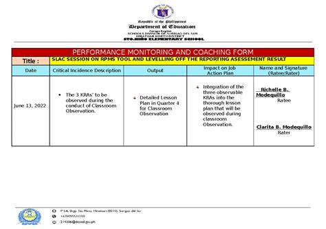 Pmcf Sample Performance Monitoring And Coaching Form Iso Cert No Aw Ph Balilahan Mabua
