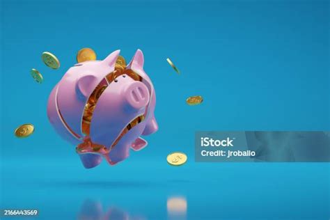 깨진 돼지 저금통 돈으로 가득 차 와 파란 배경 에서 고립된 3d 일러스트 레이 션 저금통에 대한 스톡 사진 및 기타 이미지 Istock