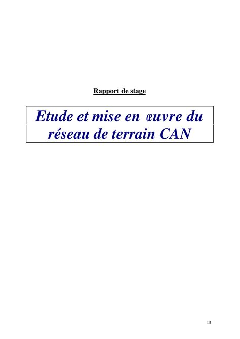 SOLUTION Pfe Rapport Etude Et Mise En Uvre Du R Seau De Terrain Can Studypool