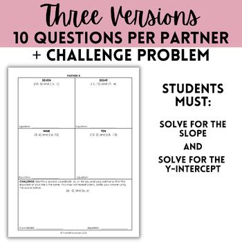 Writing Linear Equations From Two Points Partner Practice Activity