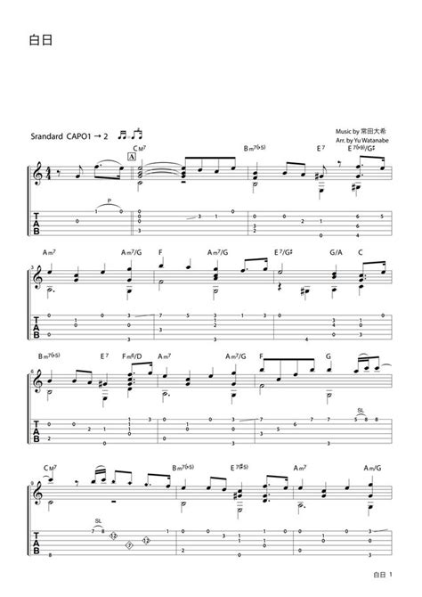 KING GNU Hakujitsu 白日 by Yu Watanabe わたなべゆう Sheet Music