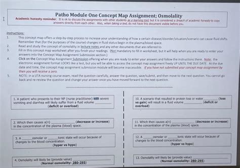 Patho Module One Concept Map Assignment Osmolality Chegg