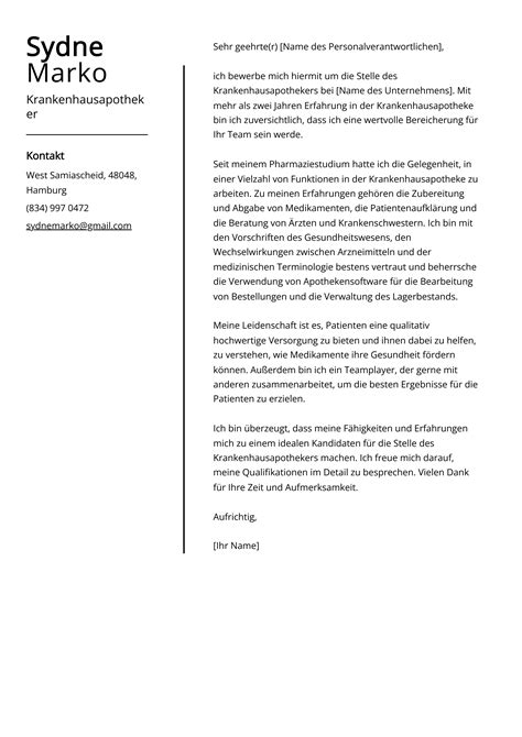 Anschreiben Krankenhausapotheker Muster And Leitfaden Einstiegs Und
