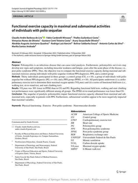 functional exercise capacity in maximal and submaximal activities of