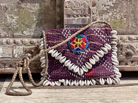 Vintage Textiles Bag With Cowrie Shells