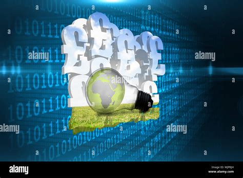 Earth In Light Bulb On Abstract Screen Against Shiny Blue Binary Code
