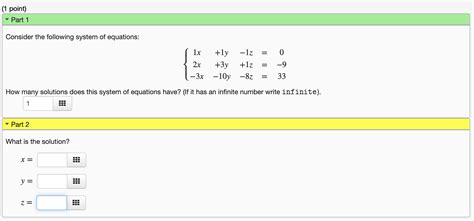 Solved 1 Point Part 1 Consider The Following System Of Chegg
