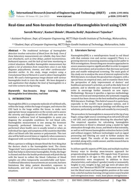 Real Time And Non Invasive Detection Of Haemoglobin Level Using Cnn Pdf