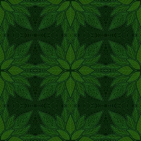 Green Floral Seamless Linear Pattern With Leaves Premium Vector