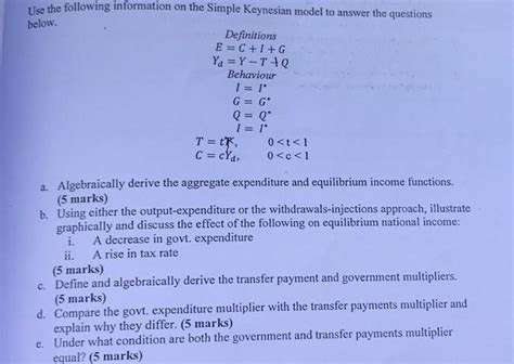 solved use the following information on the simple keynesian
