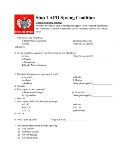 Predictive Policing Survey Stop Lapd Spying Coalition Archive