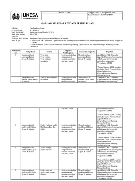 Rps Kajian Kependudukan Dan Manula Pdf
