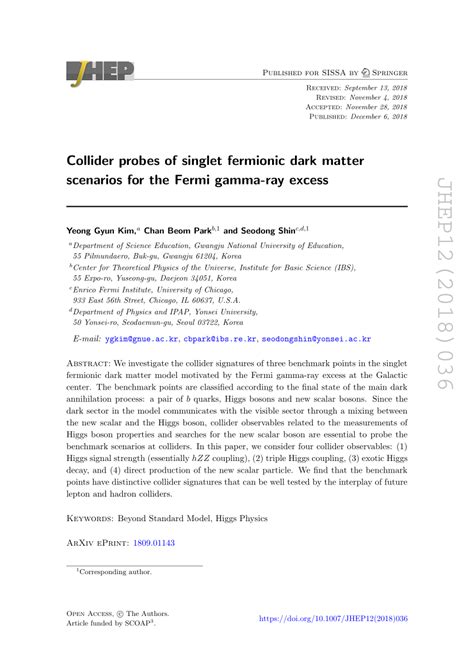 Pdf Collider Probes Of Singlet Fermionic Dark Matter Scenarios For The Fermi Gamma Ray Excess
