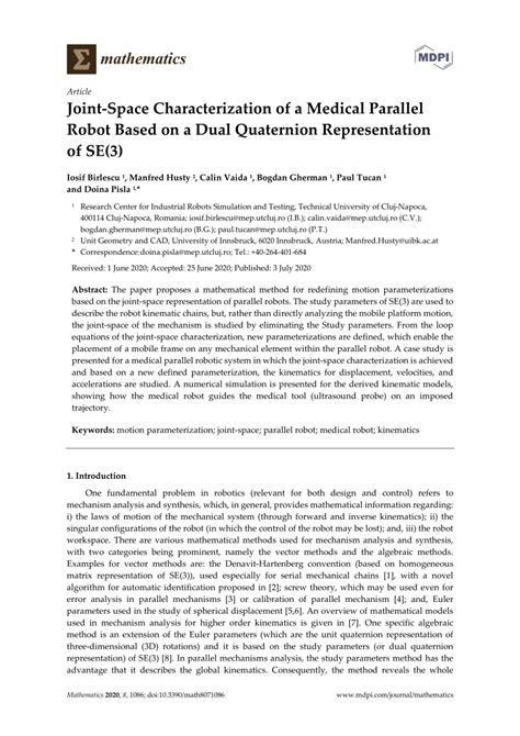 pdf joint space characterization of a medical parallel robot based on