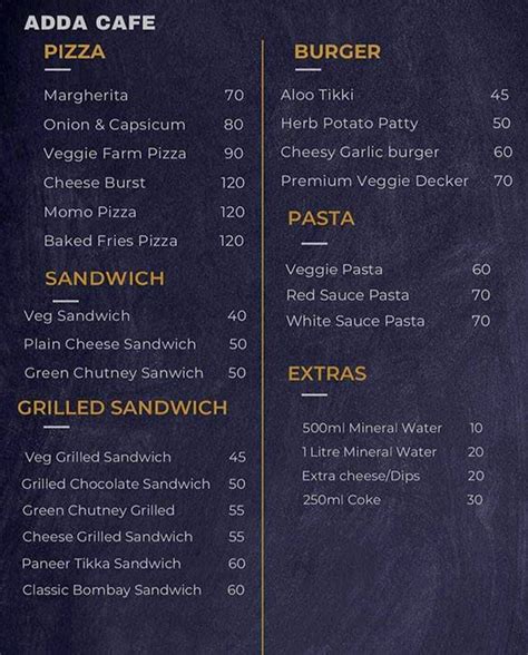 Menu Of Adda Cafe Narhe Pune