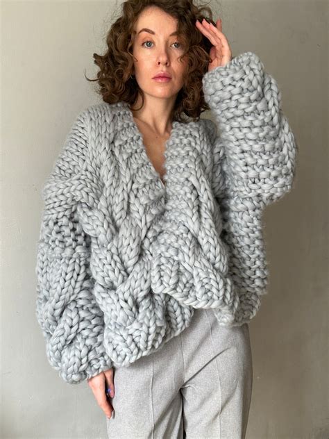 Womens Boho Chunky Cable Knit Cardigan Etsy