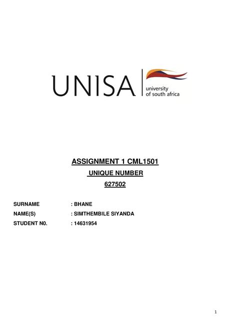 DONE CML Assignment ASSIGNMENT CML UNIQUE NUMBER SURNAME BHANE NAME S