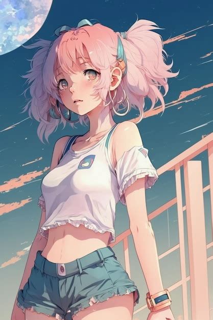 Premium Ai Image Anime Girl With A White Shirt And Pink Hair
