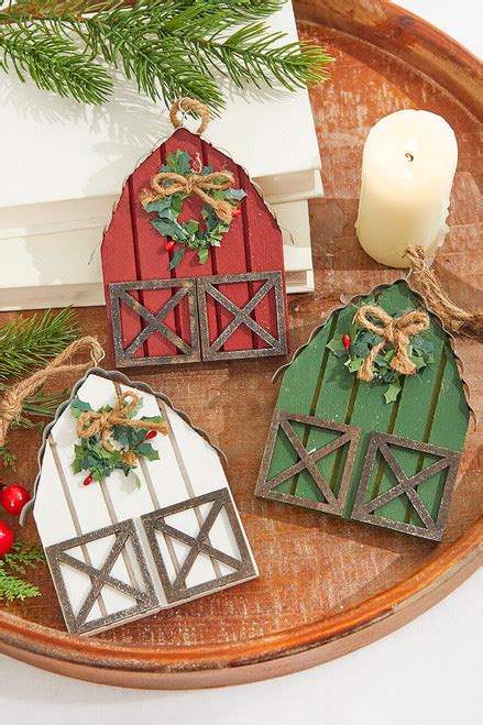 6 Wood And Metal Holiday Barn Ornaments Decorators Warehouse