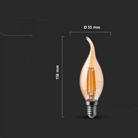 Żarówka Led V Tac 4w Filament E14 Świeczka Bursztyn Płomyk Vt 1949