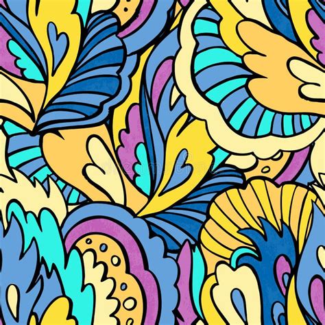 Psychedelic Ornamental Pattern Hand Drawn Texture With Floral And Botanical Ornate Shapes And