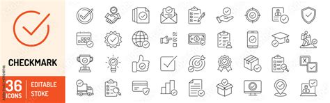 Checkmark Editable Stroke Outline Icons Set Check Approve Ticks Quality Check Confirm