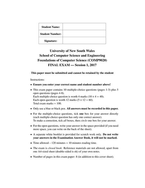 SOLUTION Comp9020 Foundations Of Computer Science Unsw Final17s1