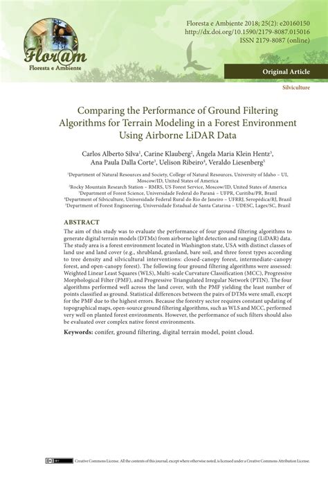Pdf Comparing The Performance Of Ground Filtering Algorithms For