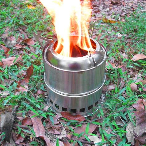 Lma Stainless Steel Three Prong Collapsible Wood Burning Camping Stove