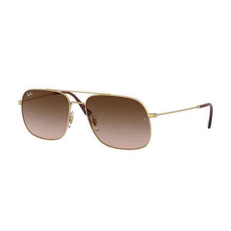 Mens Square Aviator Sunglasses Gold Brown Gradient Ray Ban