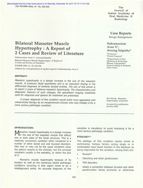 Pdf Bilateral Masseter Muscle Hypertrophy A Report Of 2 Cases And Review Of Literature