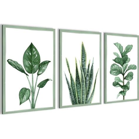 Tableaux Decoration Murale Feuilles Vertes Plantes Nature Pas De Cadre Nécessaire Salon Chambre