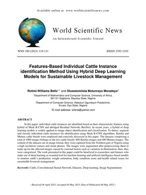 Pdf Features Based Individual Cattle Instance Identification Method
