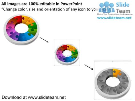 3 d pie chart circular puzzle with hole in center process stages 11