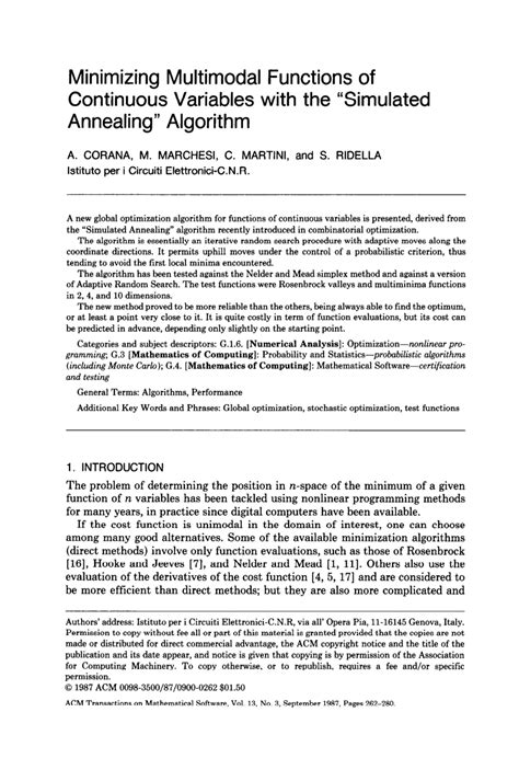 Pdf Minimizing Multimodal Functions Of Continuous Variables With