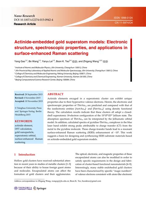Pdf Actinide Embedded Gold Superatom Models Electronic Structure