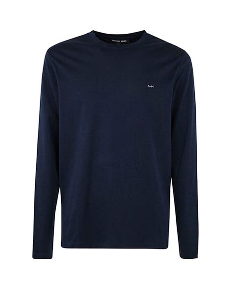 Michael Kors Cotton Long Sleeve Sleek Mk Crew T Shirt In Midnight Blue