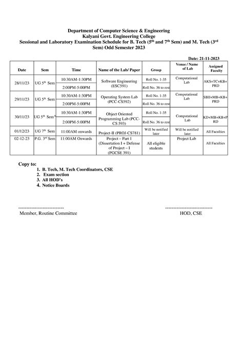 3rd 5th 7th Sem Lab Routine B Tech Mtech Odd Sem 2023 Department Of Computer Science Studocu