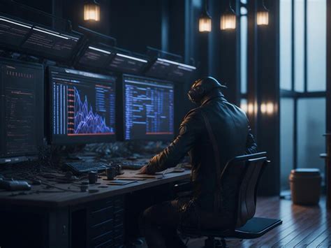 premium ai image stock market day trader working on computer with