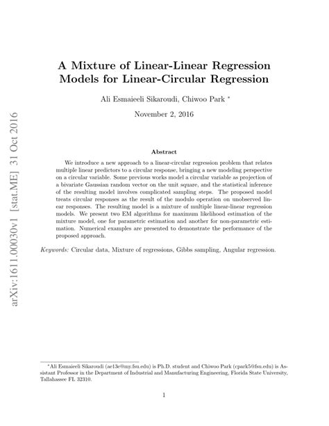 Pdf A Mixture Of Linear Linear Regression Models For Linear Circular Regression