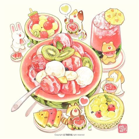 Mỹ Thực🍩🥪에 있는 🩵 Lưu Ly🌹님의 핀 일러스트레이션 음식 그림 그림