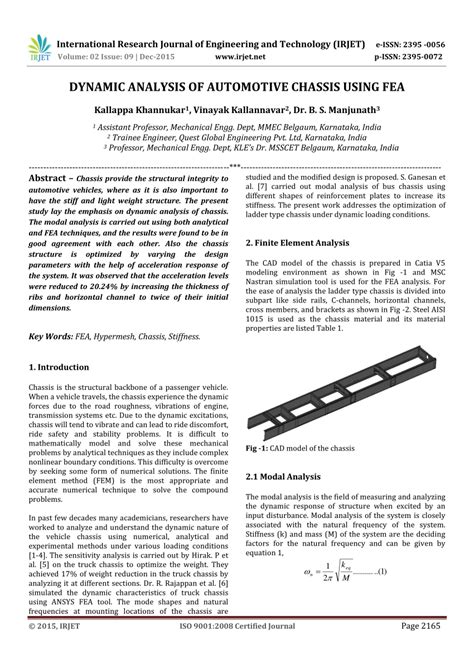 Pdf Dynamic Analysis Of Automotive Chassis Using Fea
