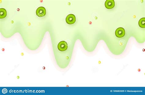 Melting Ice Cream Sprinkled With Fruit Lobules And Lollipops Vector