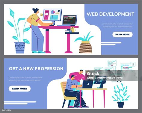 Profession Of Programmer And Web Developer Web Banners Set Flat Vector