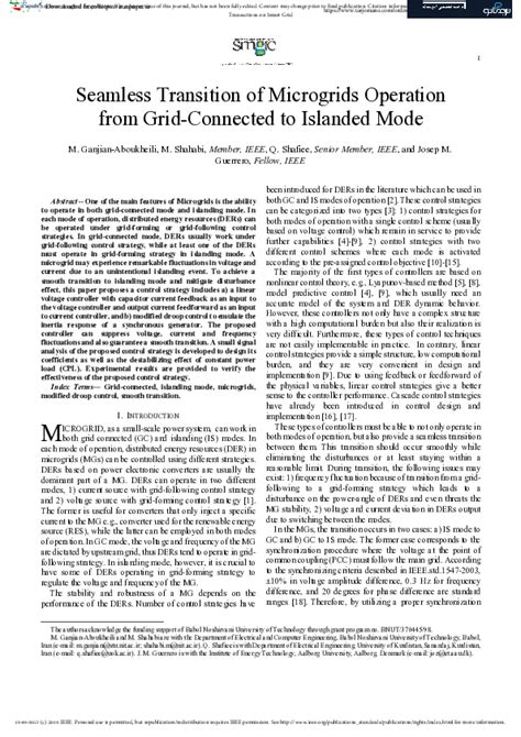 Pdf Seamless Transition Of Microgrids Operation From Grid Connected To Islanded Mode