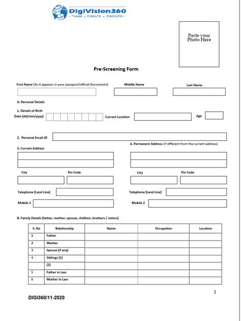 Pre Screening Form Pdf