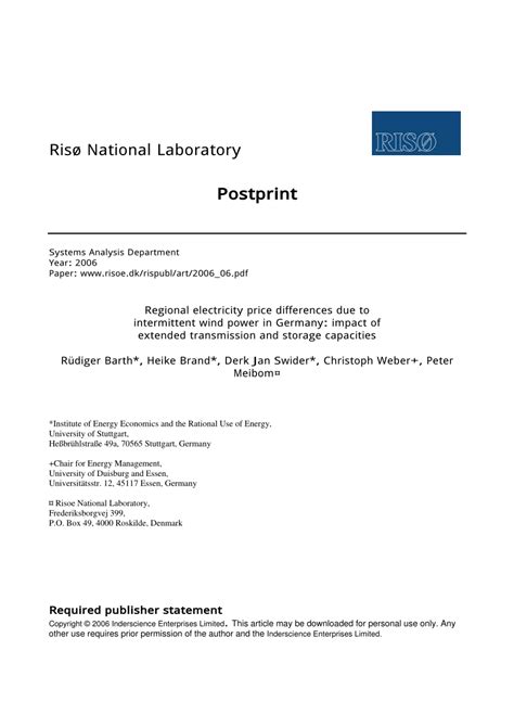 Pdf Regional Electricity Price Differences Due To Intermittent Wind