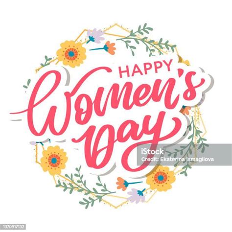 여성의 날 손으로 그린 글자 엽서 포스터 배너 디자인 요소에 대해 흰색으로 격리된 빨간색 텍스트입니다 해피 우먼스 데이 대본 서예 준비 휴일 레터링 디자인