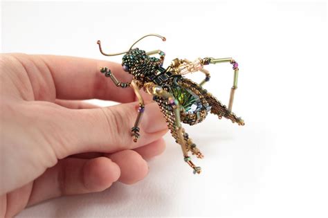 Grasshopper Beaded Brooch With Crystal Insect Jewelry Pin Etsy